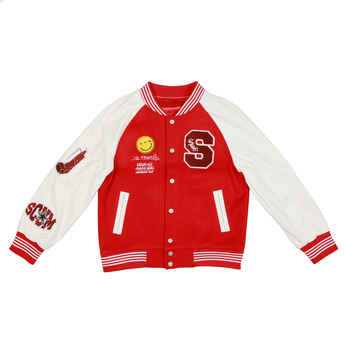 SCUM NO FRIENDS VARSITY JACKET - RED – No Chaos